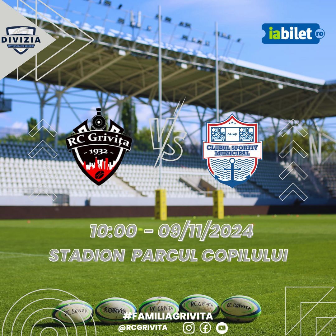 Bilete RC Grivita - CSM Galati - 9 nov '24, ora 10:00 - Stadion Parcul ...