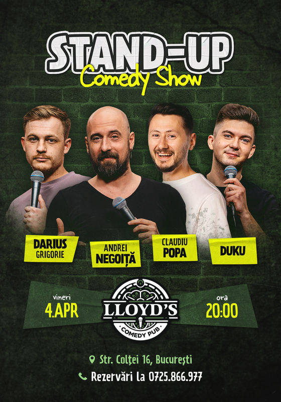 Bilete Stand-up Comedy cu Claudiu Popa, Andrei Negoiță, Darius Grigorie ...